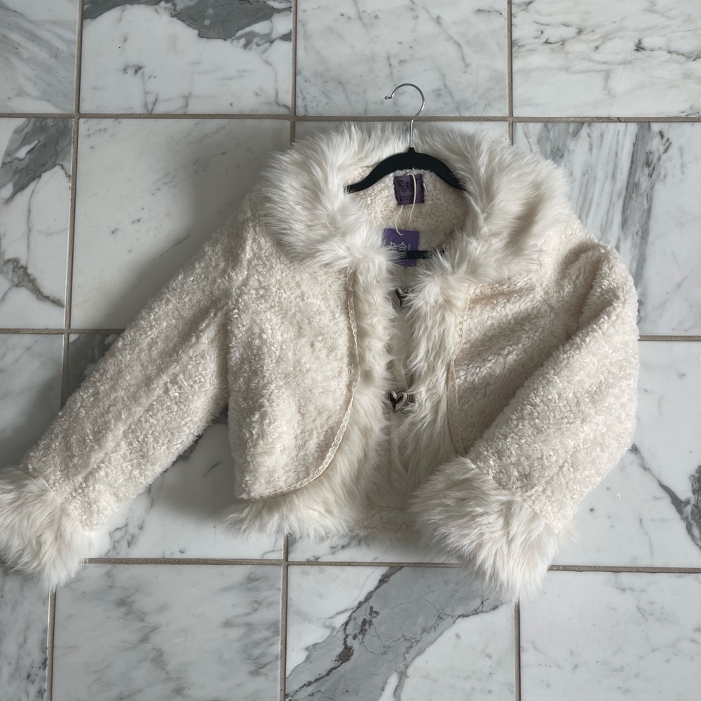 White Fluffy Cropped Afghan Jacket - Gem